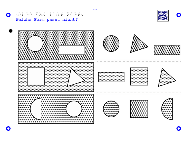 Tactile graphic "Welche Form passt nicht?" on Share
